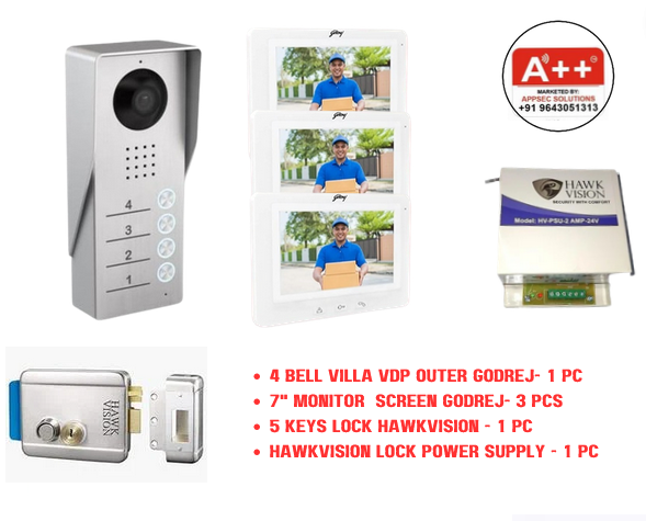 Godrej Seethru Villa Video Door Phone, 7" TFT LCD 3 Screen Monitor [ST ...